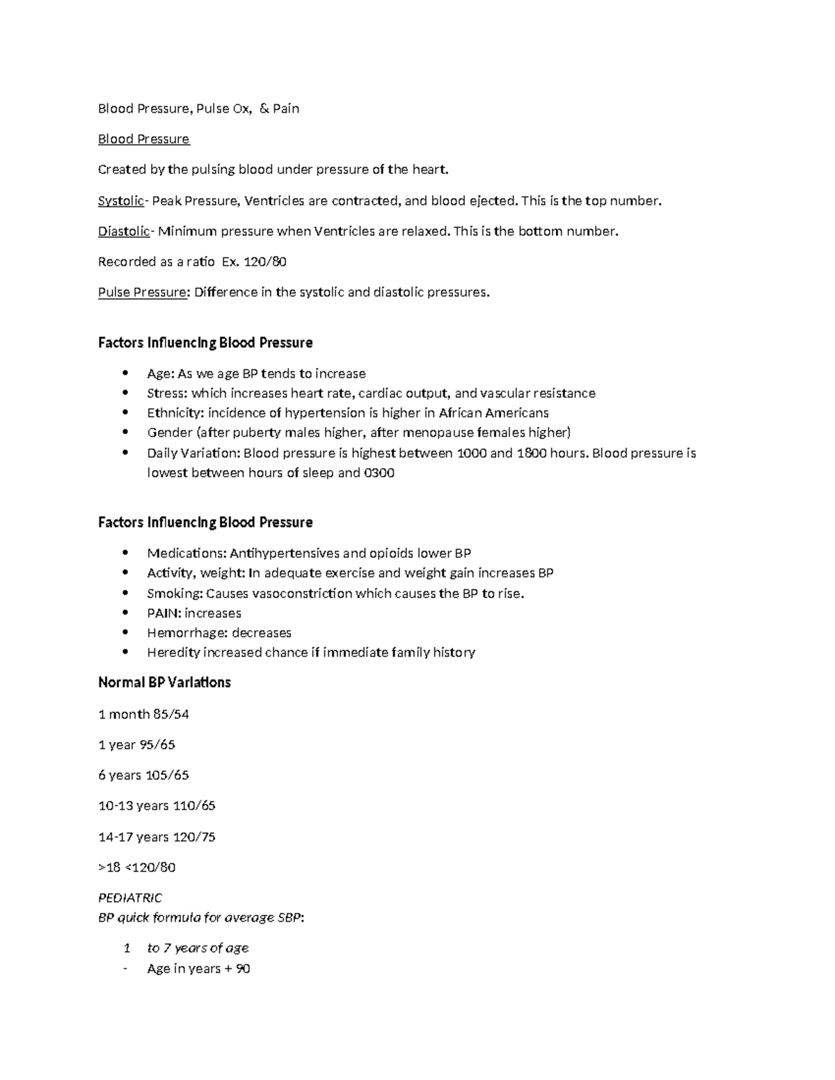 BP and O2 Notes - Blood Pressure, Pulse Ox, & Pain Blood Pressure ...