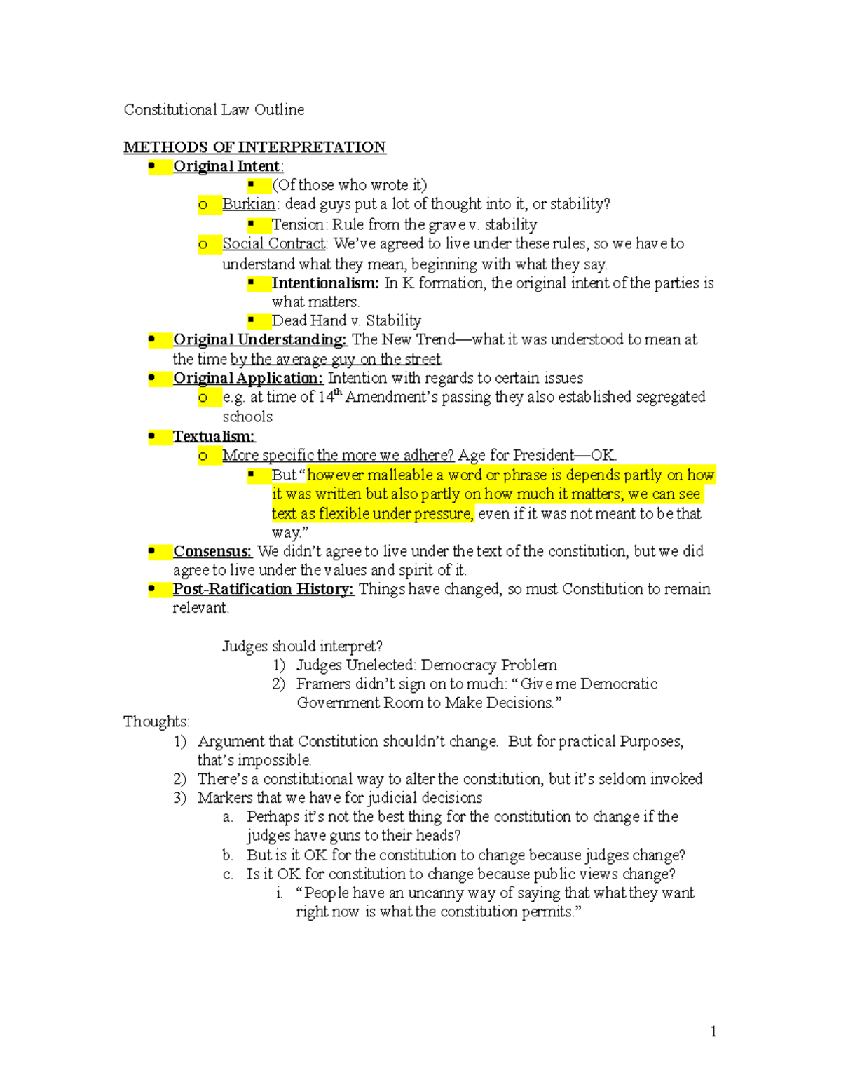 Constitutional Law outline - Constitutional Law Outline METHODS OF ...