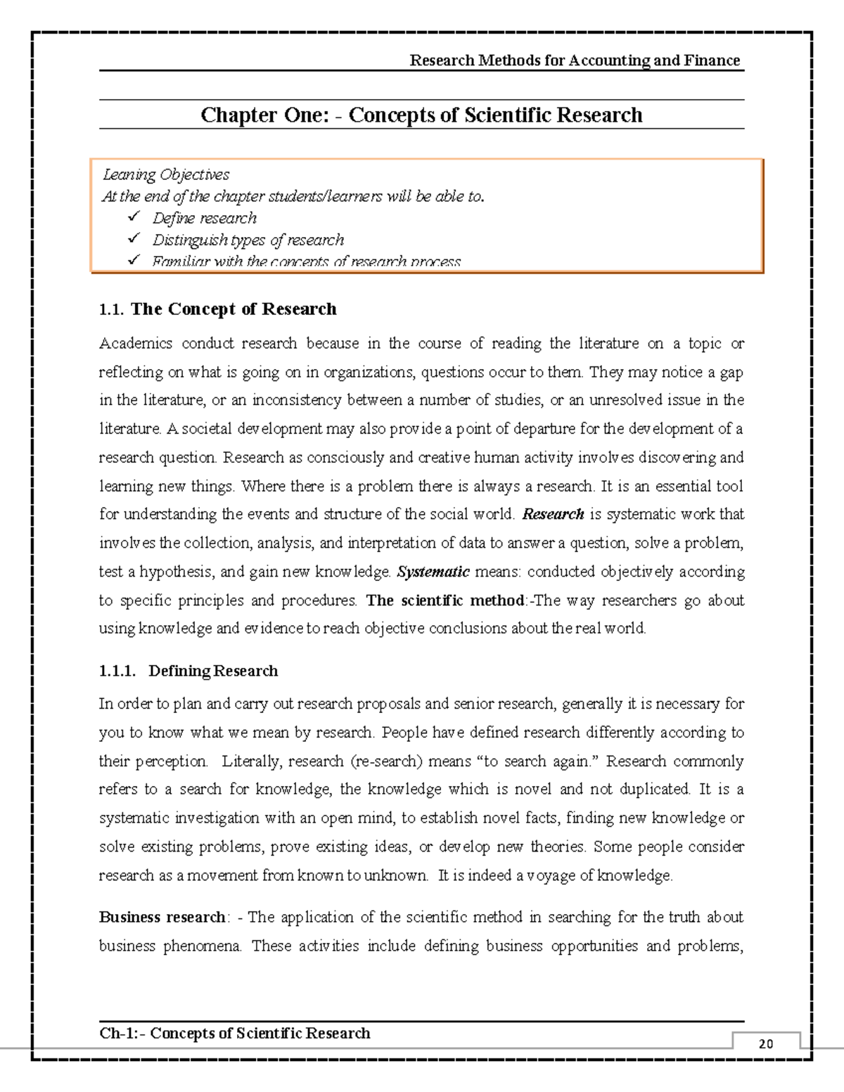 Ch-1 RM Handout - Chapter One: - Concepts of Scientific Research 1. The ...