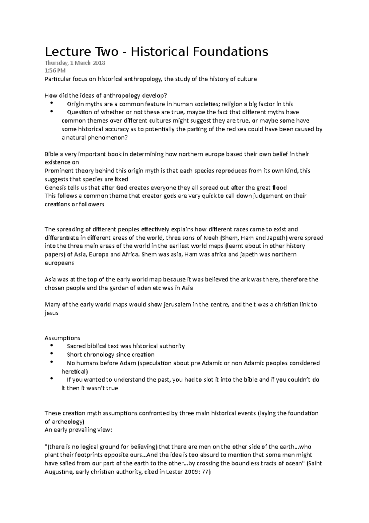 Lecture Two - ANTH103 - Lecture Two - Historical Foundations Thursday ...