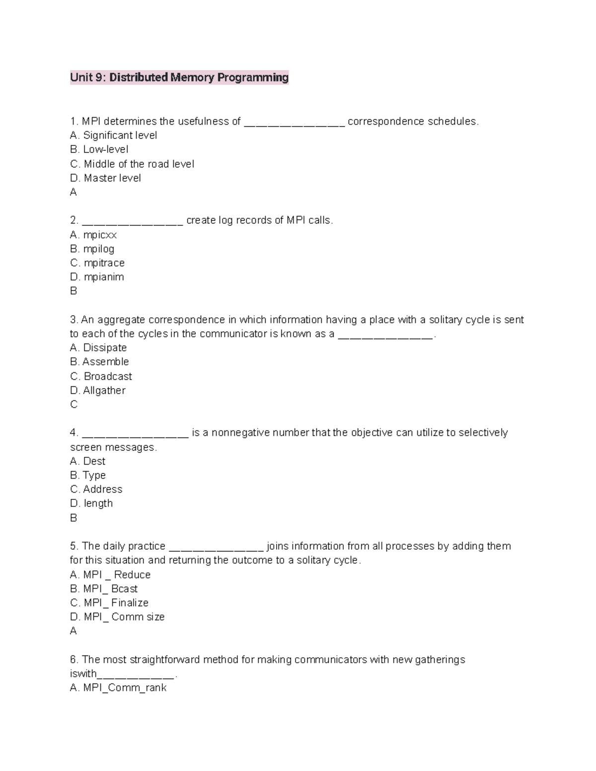Unit 9 Distributed Memory Programming - Unit 9:Distributed Memory ... Unit 9 Distributed Memory Programming - Unit 9:Distributed Memory ...