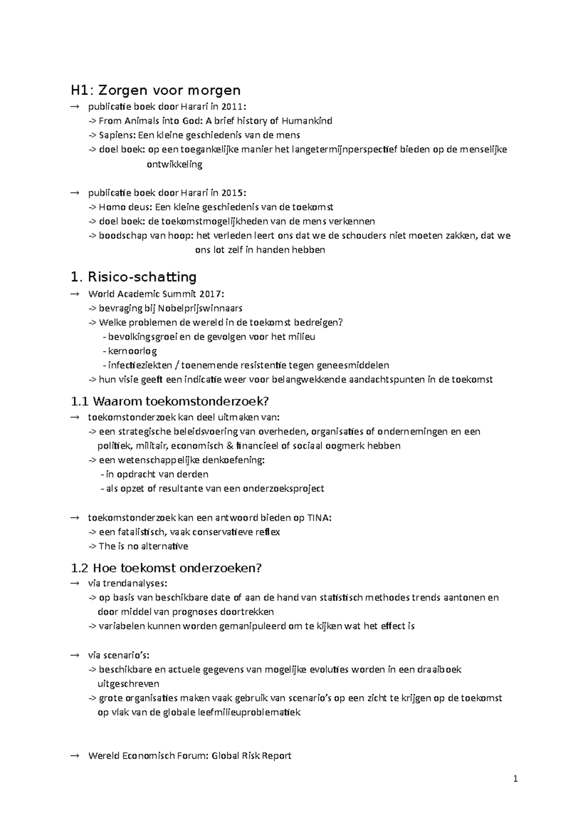 Samenvatting historische refectie - H1: Zorgen voor morgen publicatie ...