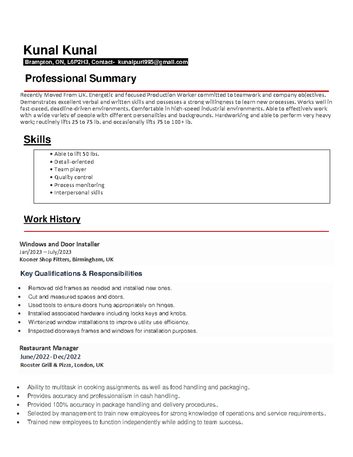 Kunal- CV - bhj - Kunal Kunal Brampton, ON, L6P2H3, Contact ...