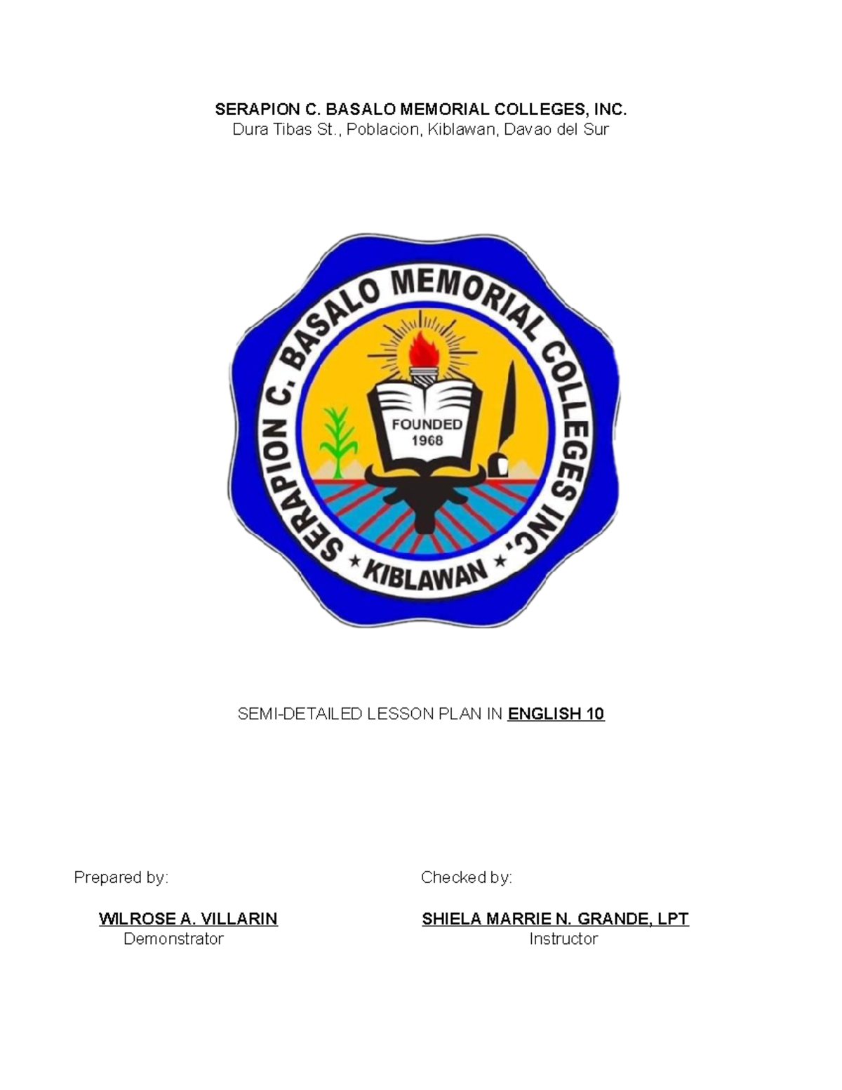 Modal Verbs Lesson Plan - SERAPION C. BASALO MEMORIAL COLLEGES, INC ...
