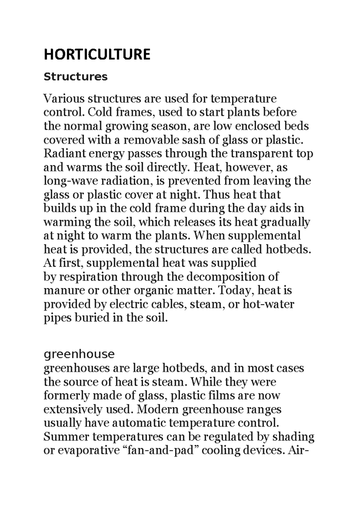 Horticultur __NOTE - HORTICULTURE Structures Various structures are ...