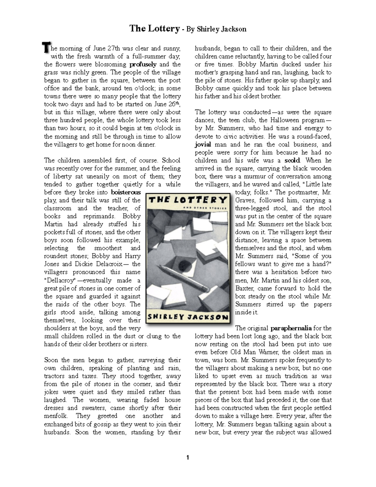The Lottery Story- ENG4U - uOttawa - Studocu