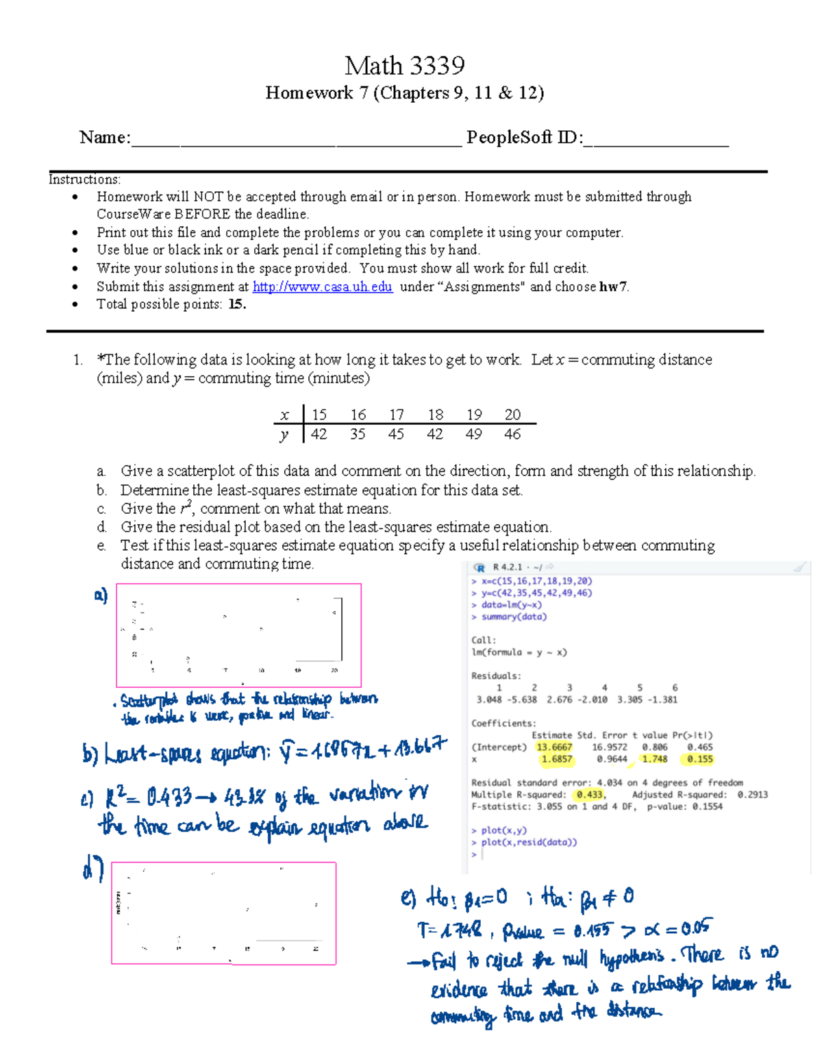 Homework 7- Math 3339 - ####### Math 3339 Homework 7 (Chapters 9, 11 ...