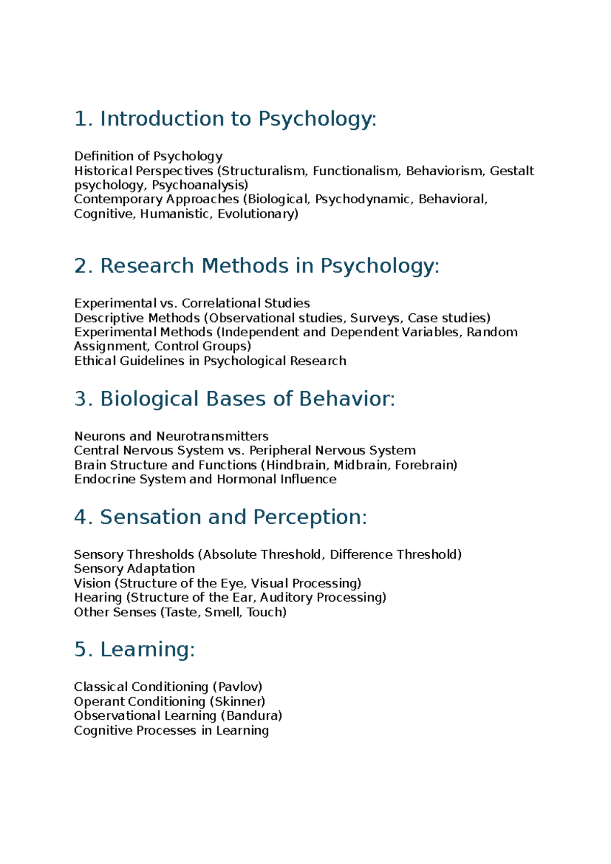 Topics covered - 1. Introduction to Psychology: Definition of ...