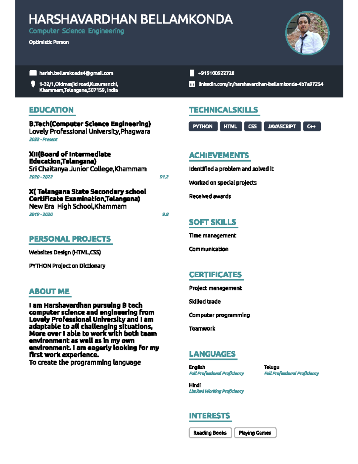 Harshavardhan CV - cse - Software Engineering - Studocu