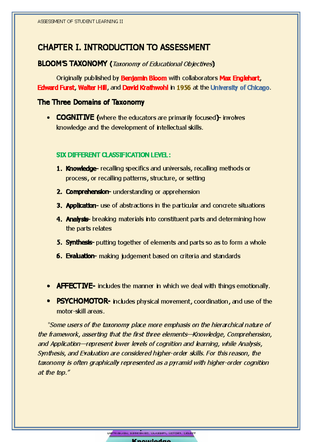 BISU Assessment OF Student Learning II Chapter I Notes - CHAPTER I ...