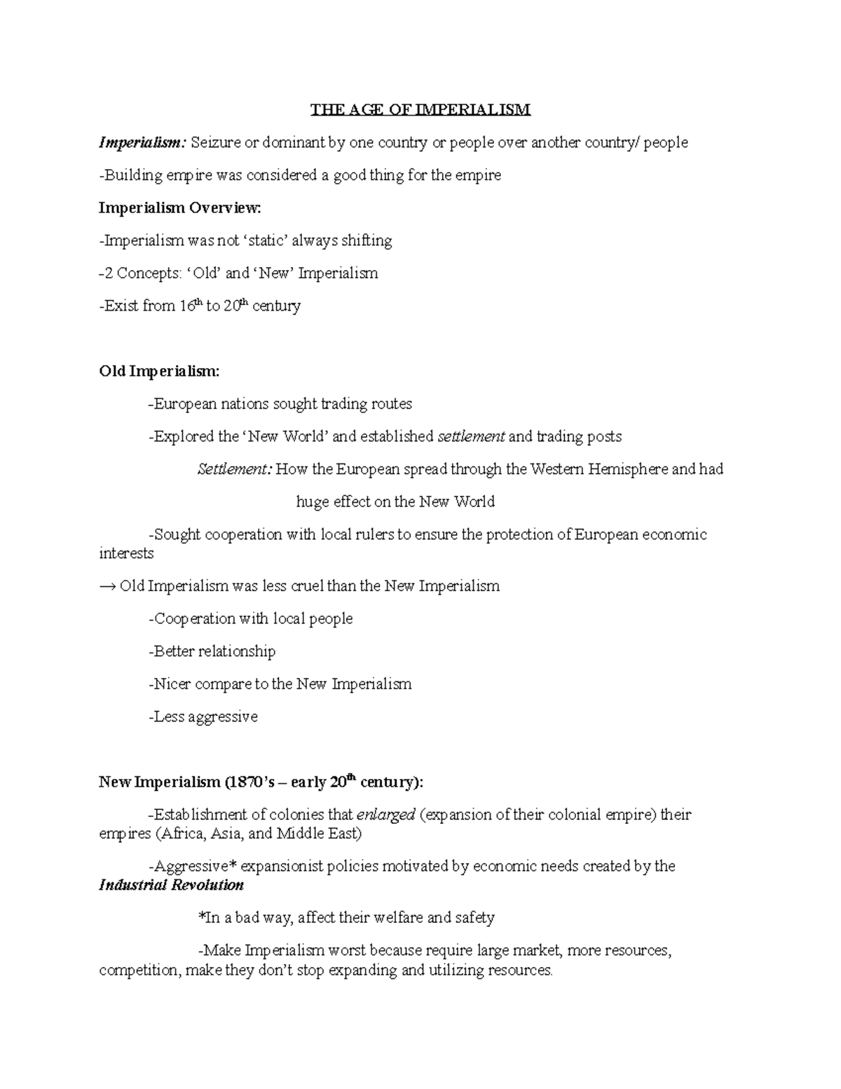 The Age of Imperialism - notes - THE AGE OF IMPERIALISM Imperialism ...
