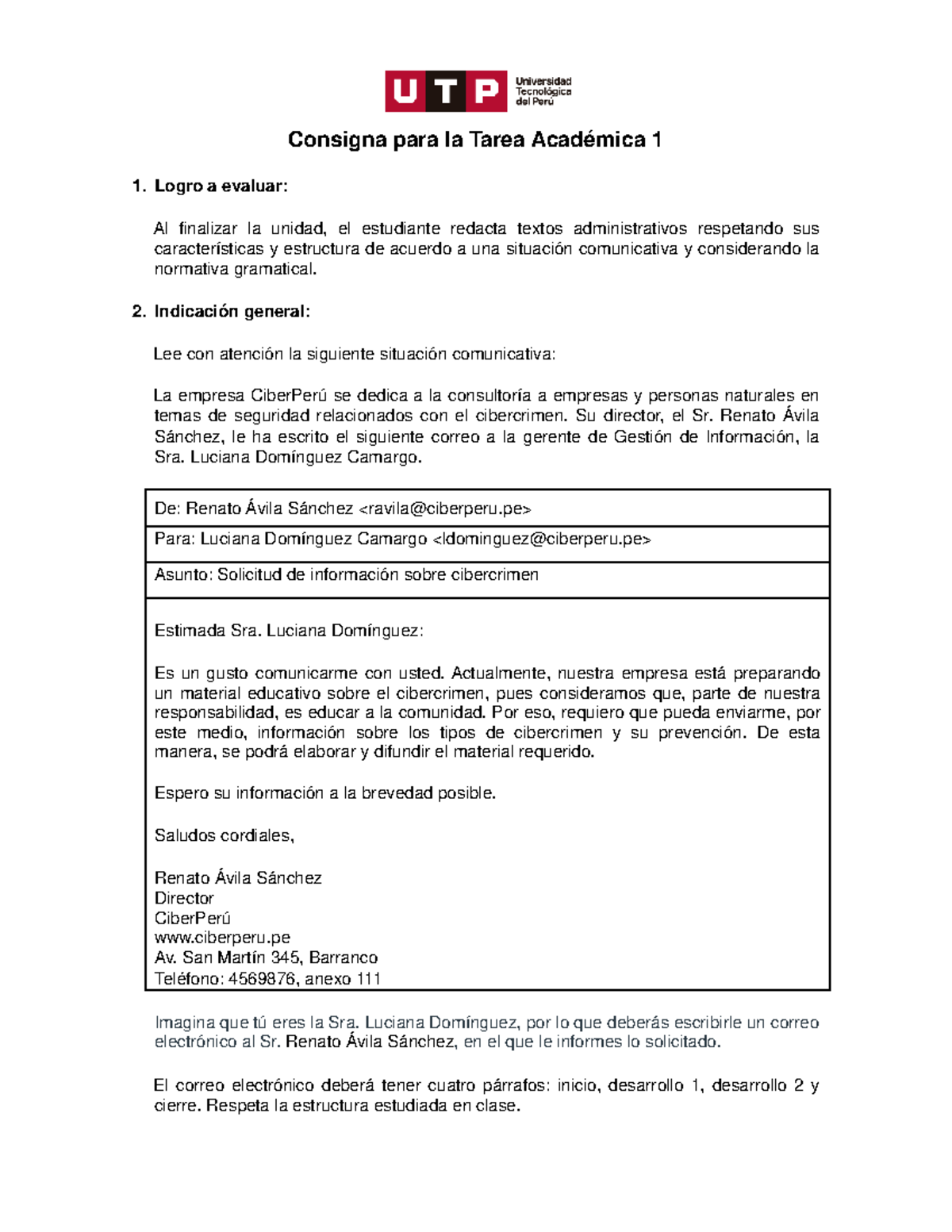 Tarea Académica 1 Comprensión y Redacción de textos Original - Consigna para la Tarea Académica ...