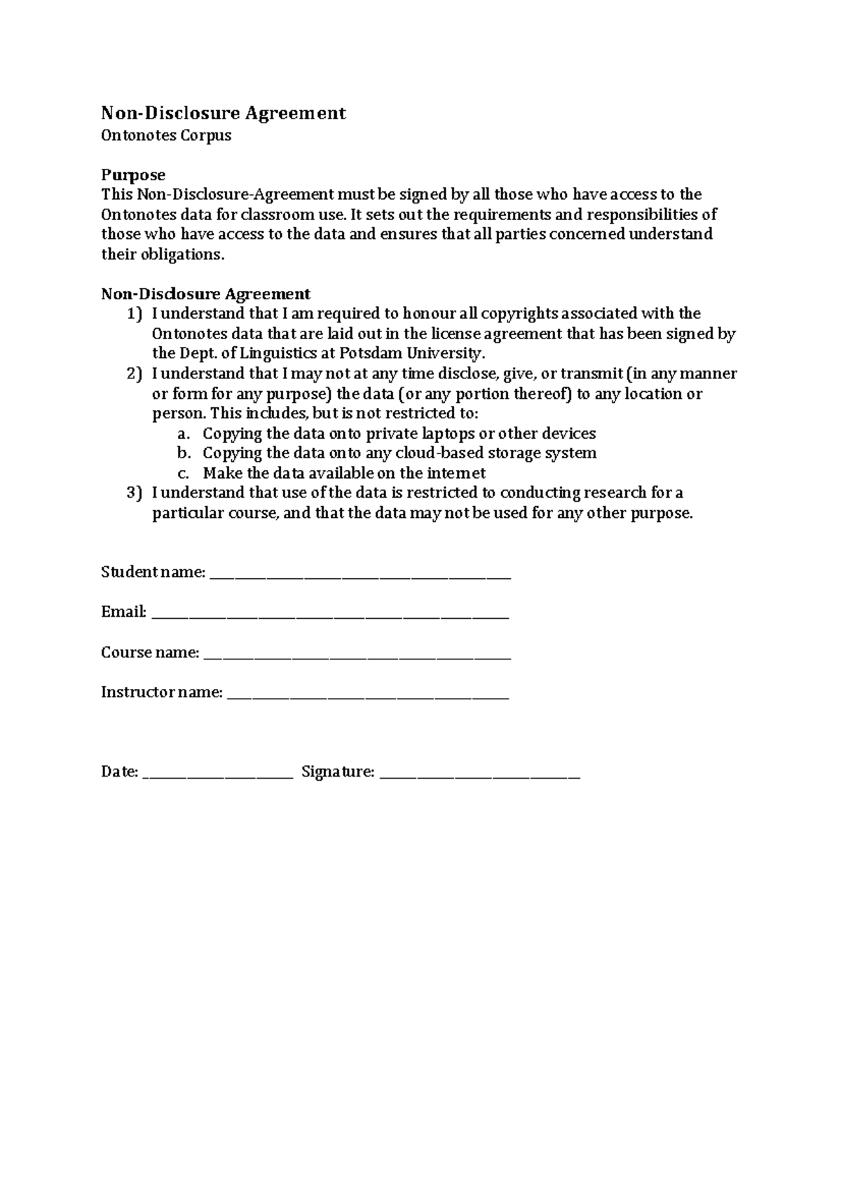 Non-disclosure agreement - Non-Disclosure Agreement Ontonotes Corpus ...