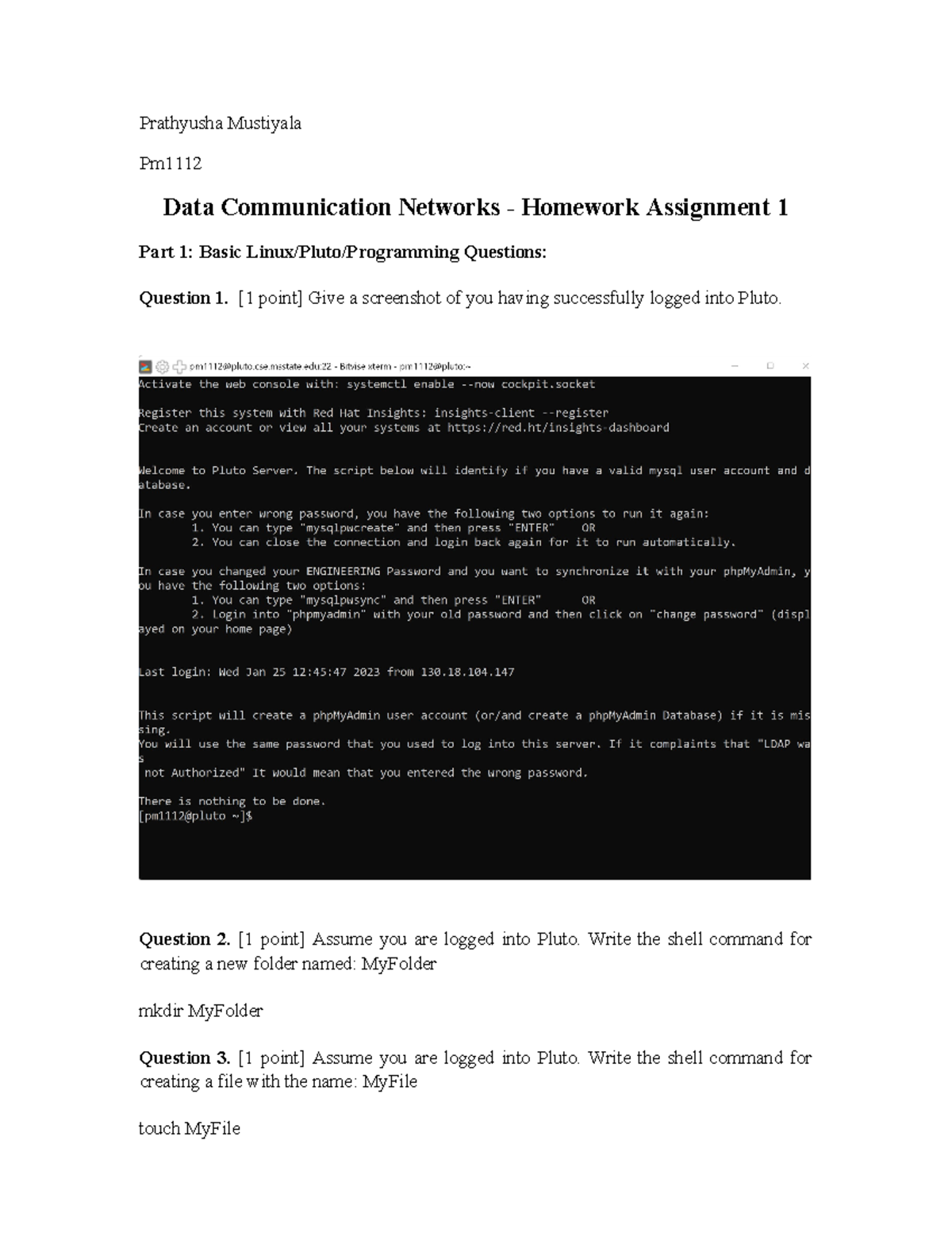 HW1-S2023 - has HW1 - Prathyusha Mustiyala Pm Data Communication Networks - Homework Assignment ...
