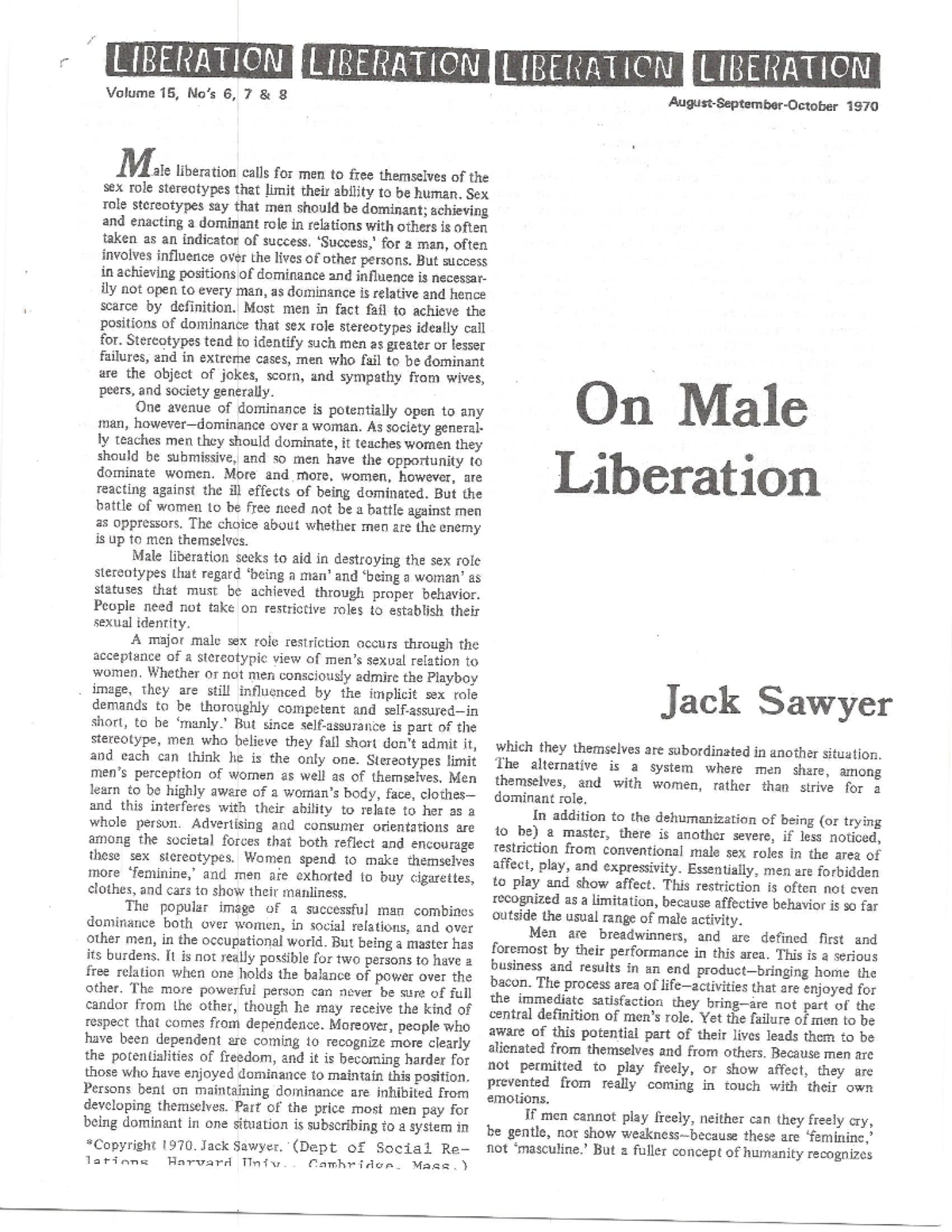 Sawyer On Male Liberation - GEND1000 - Studocu