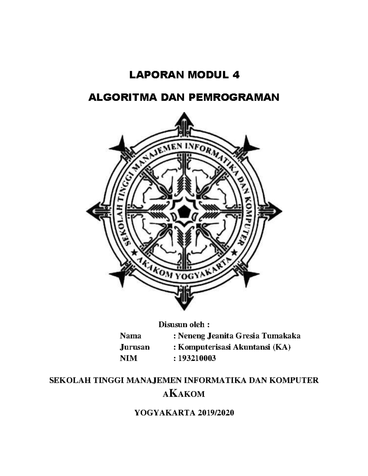 Pdfcoffee - yaiaman - LAPORAN MODUL 4 ALGORITMA DAN PEMROGRAMAN Disusun ...
