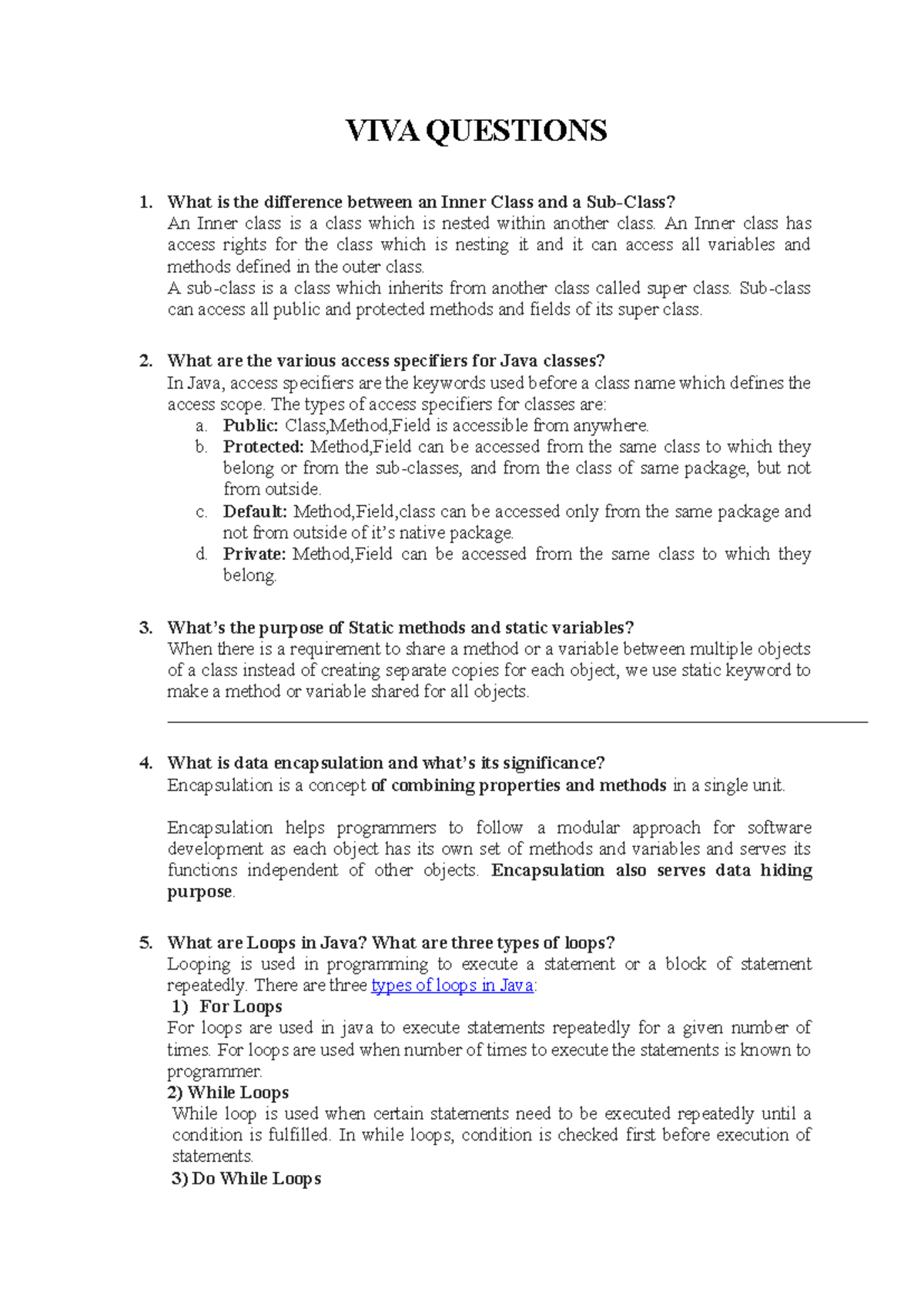 Oop viva question and answer - VIVA QUESTIONS What is the difference between an Inner Class and ...