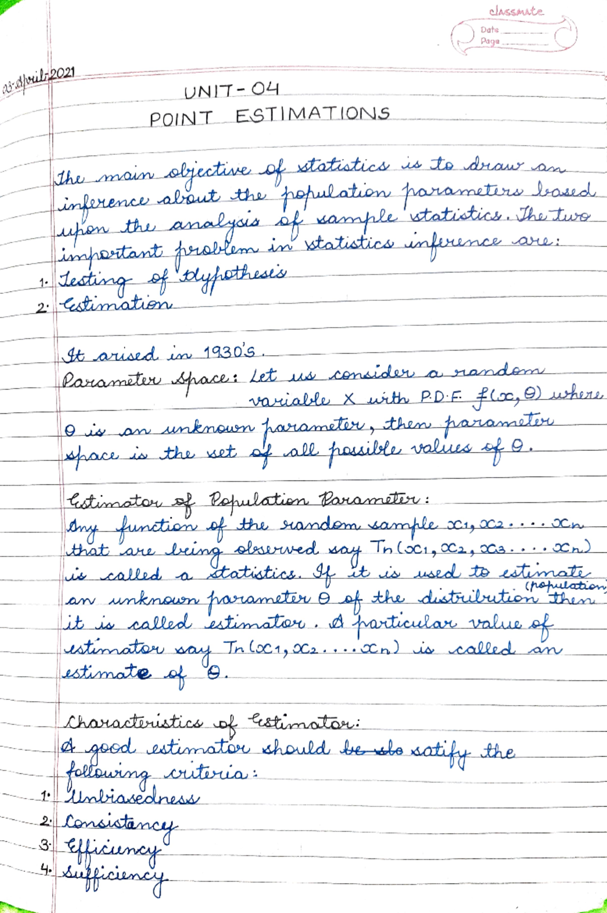 MTH-302 UNIT-04 - mth - alssmAte Data Page 2021 UNIT- 04 POINT ...