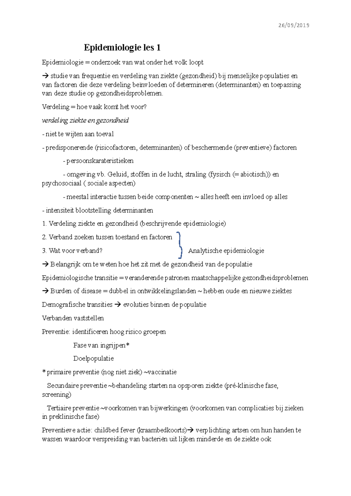 Les 1 - Notities les 1 epidemiologie - 26/09/ Epidemiologie les 1 ...