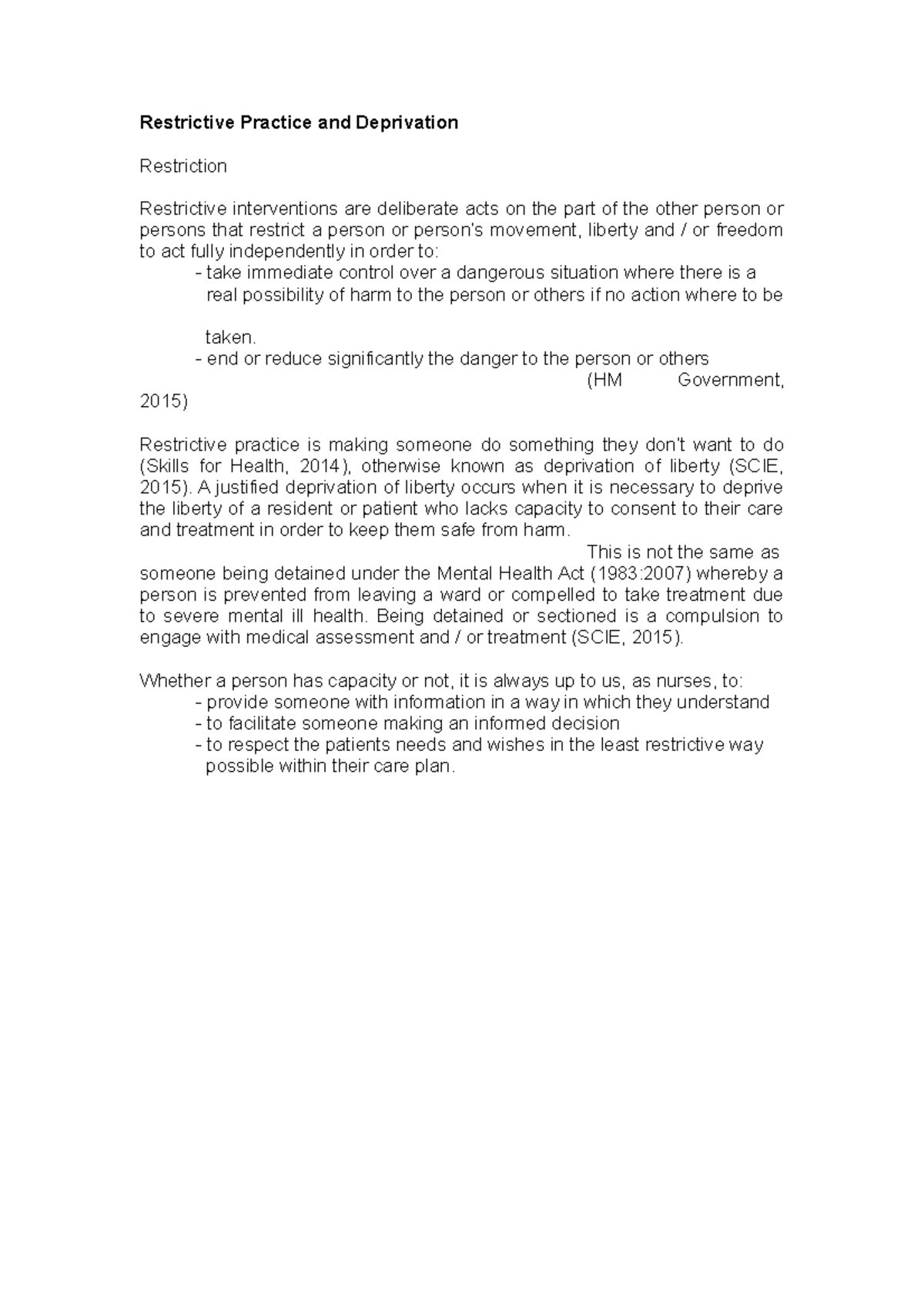 Restrictive Practice and Deprivation - Restrictive Practice and ...