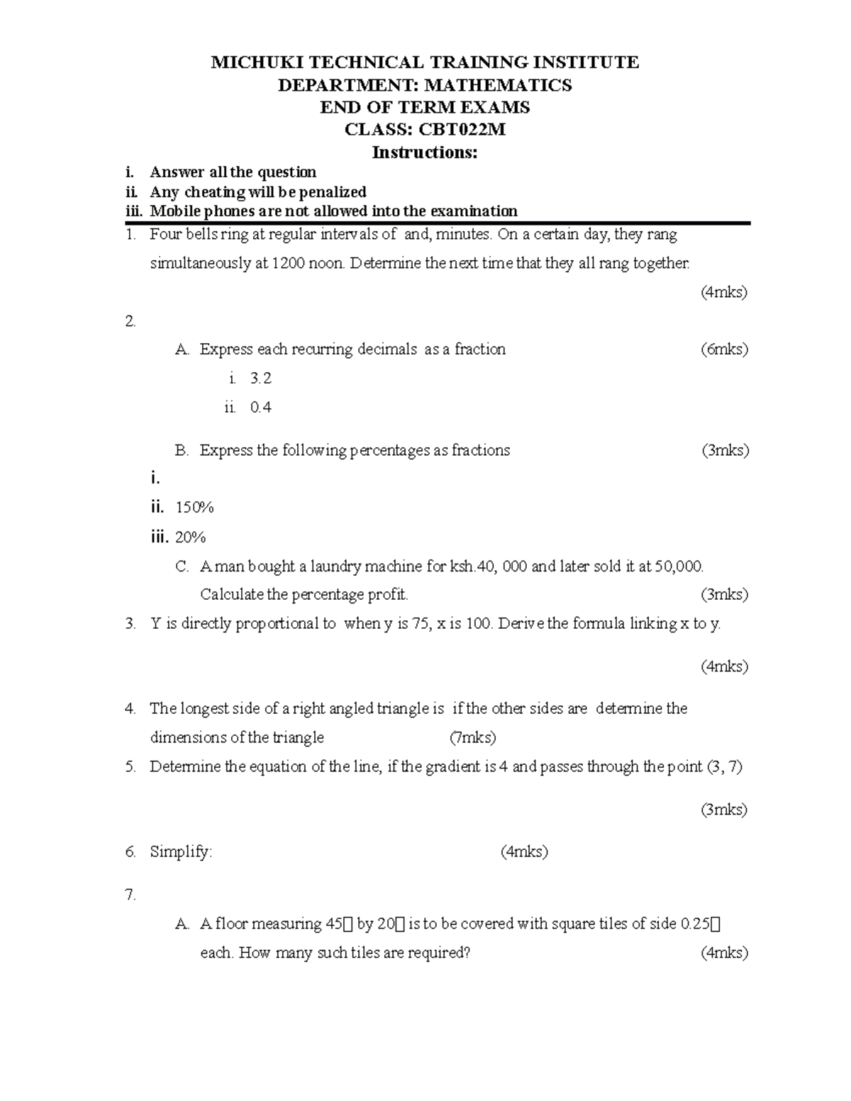 Exams CBT - aassignment - MICHUKI TECHNICAL TRAINING INSTITUTE ...