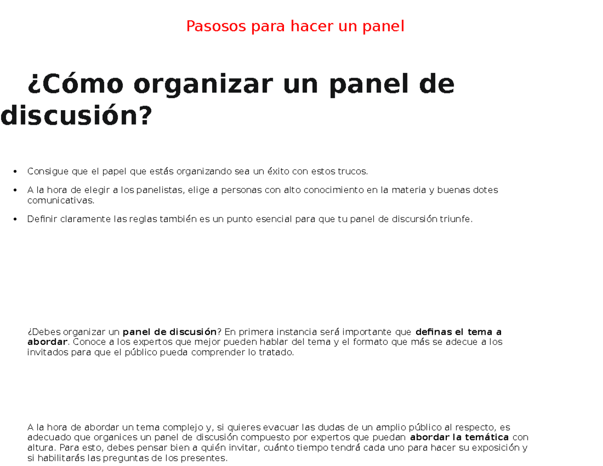 Pasosos para hacer un panel - Pasosos para hacer un panel ¿Cómo ...