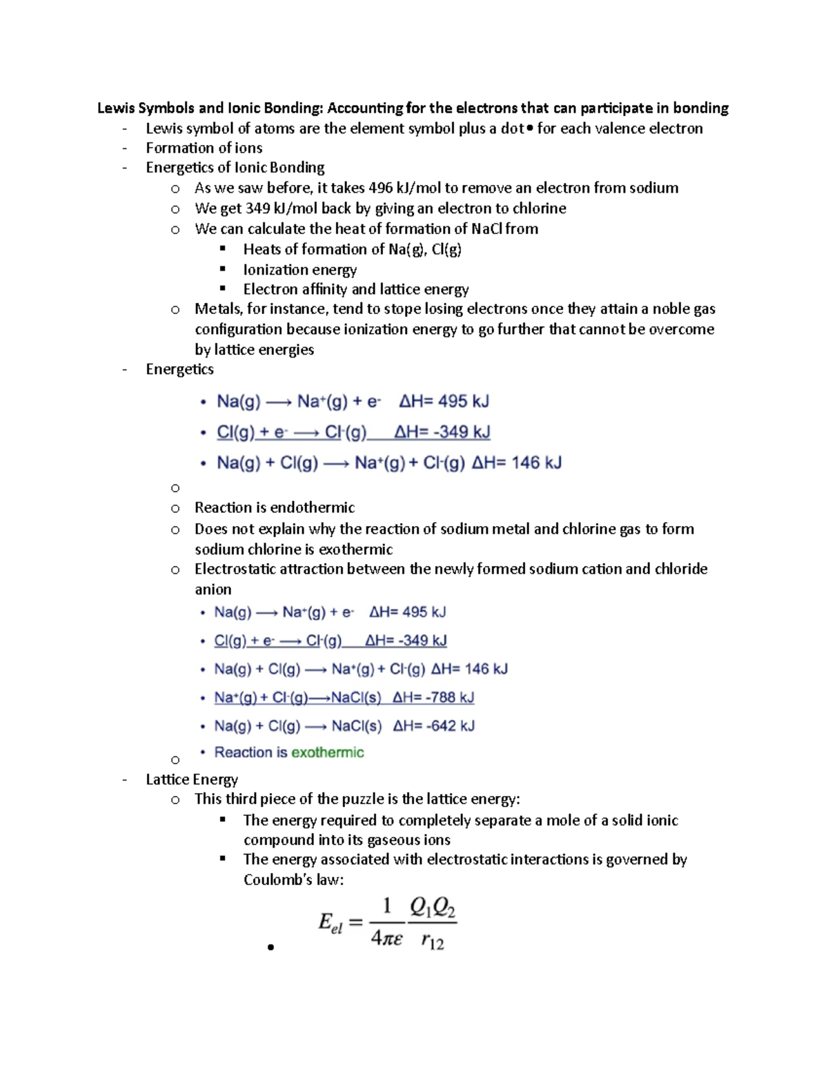 Module 2- Chemistry - notes for exam 2 - Lewis Symbols and Ionic ...