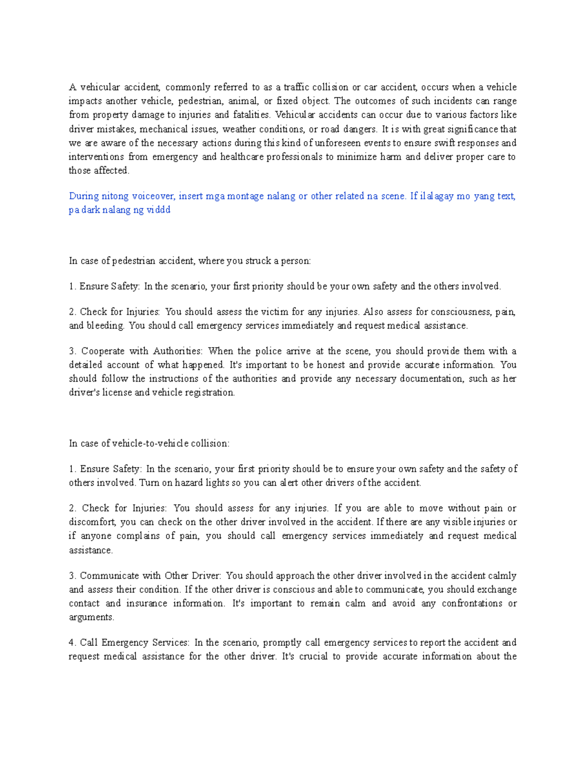 Script and edit directions - A vehicular accident, commonly referred to ...