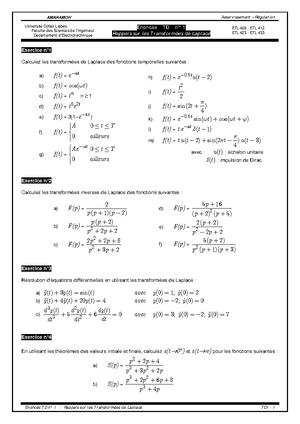 Exercices corrégé sur Calcul des Fonctions de Transfert - Asservissement – Régulat ion Départ ...