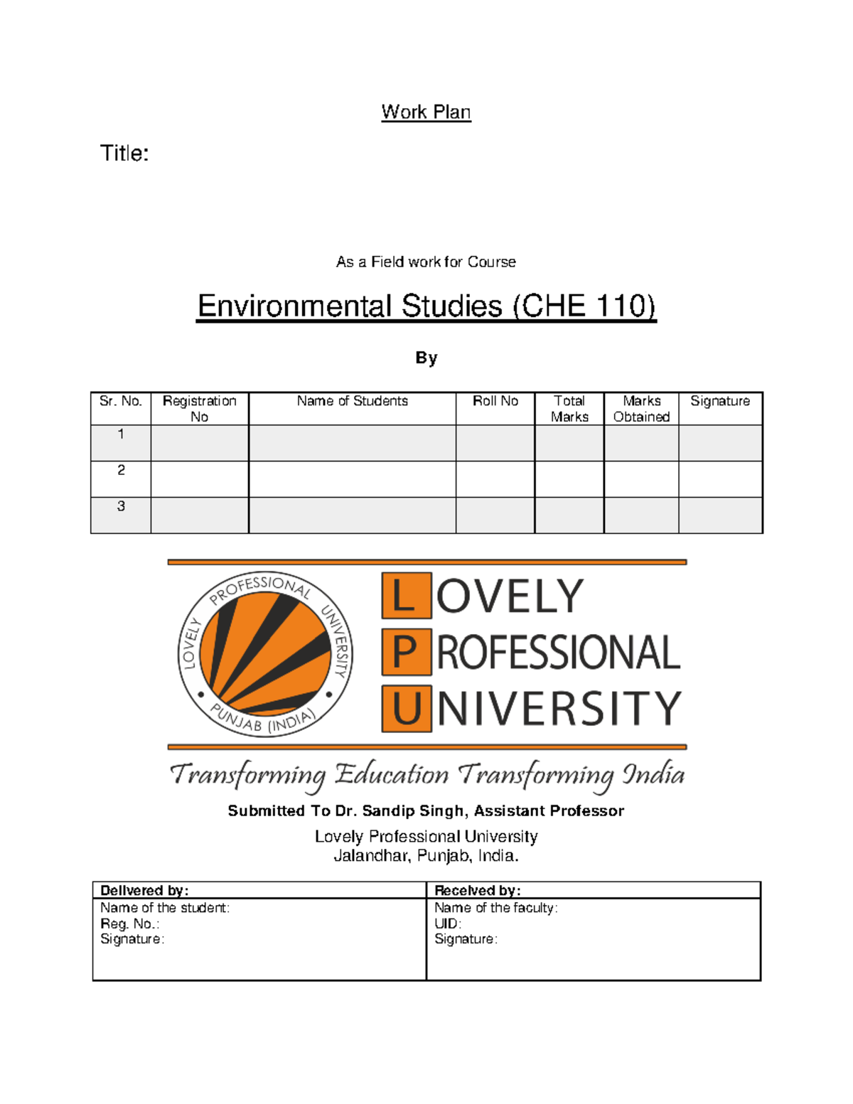 Frontpage Work Plan - Front page of work plan of lpu - Work Plan Title ...