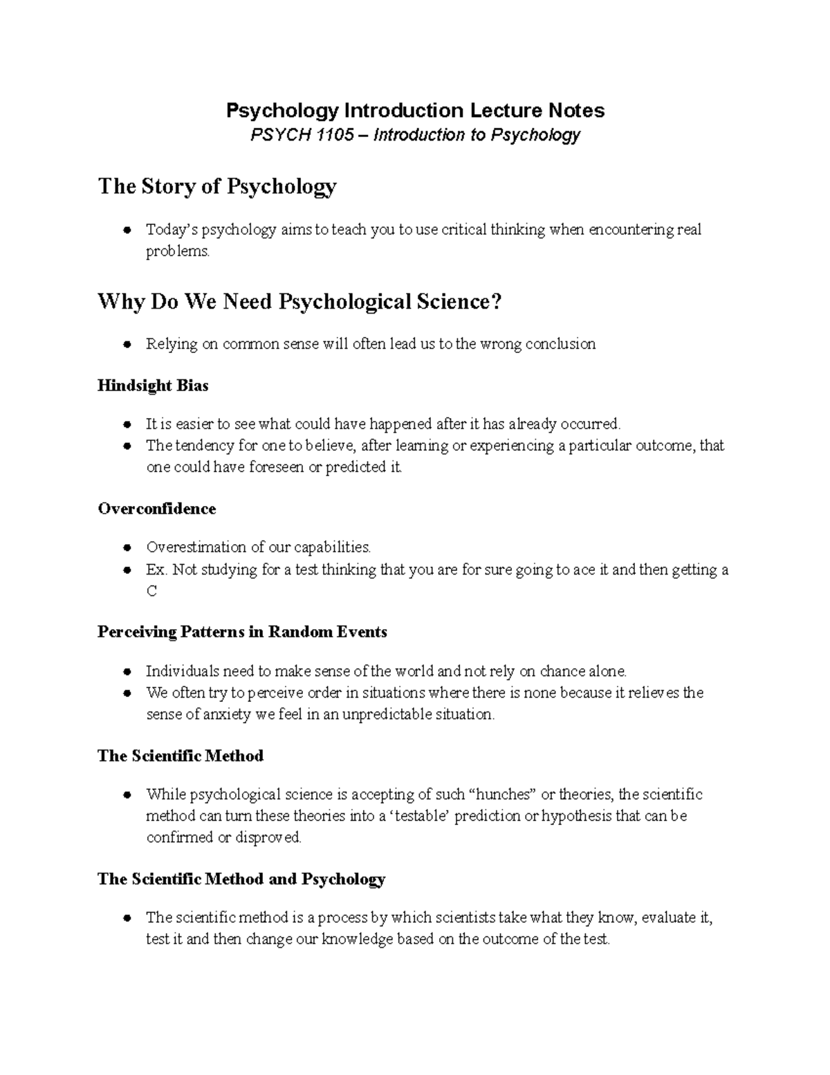 Psych 1105 - Psychology Introduction Lecture Notes - Psychology ...