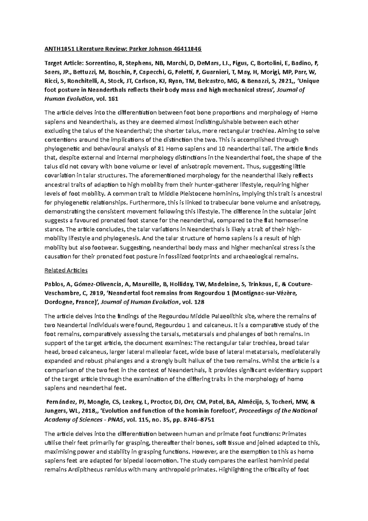 Foot Morphology and Mobility in Neanderthals - Studocu