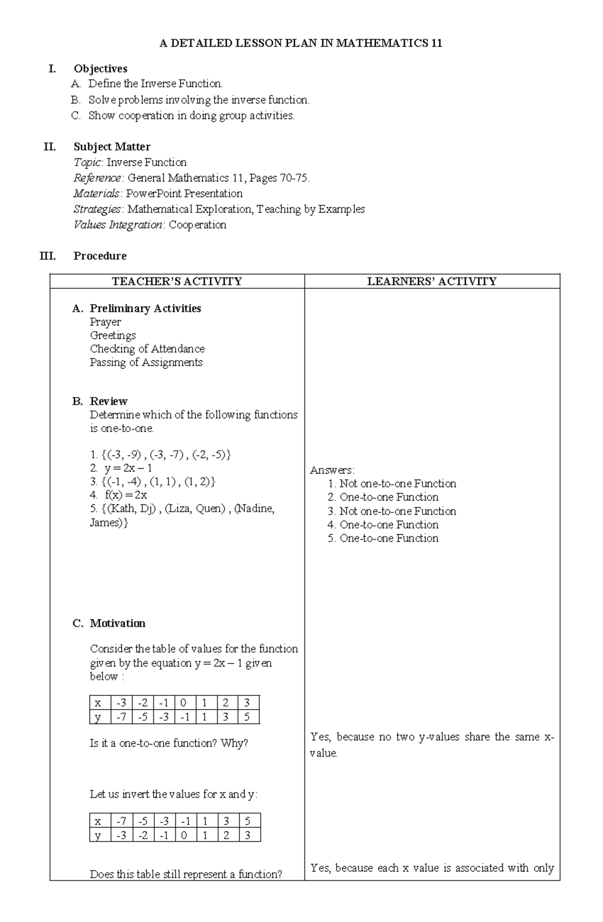 A Detailed Lesson PLAN IN Mathematics 11 - A DETAILED LESSON PLAN IN ...