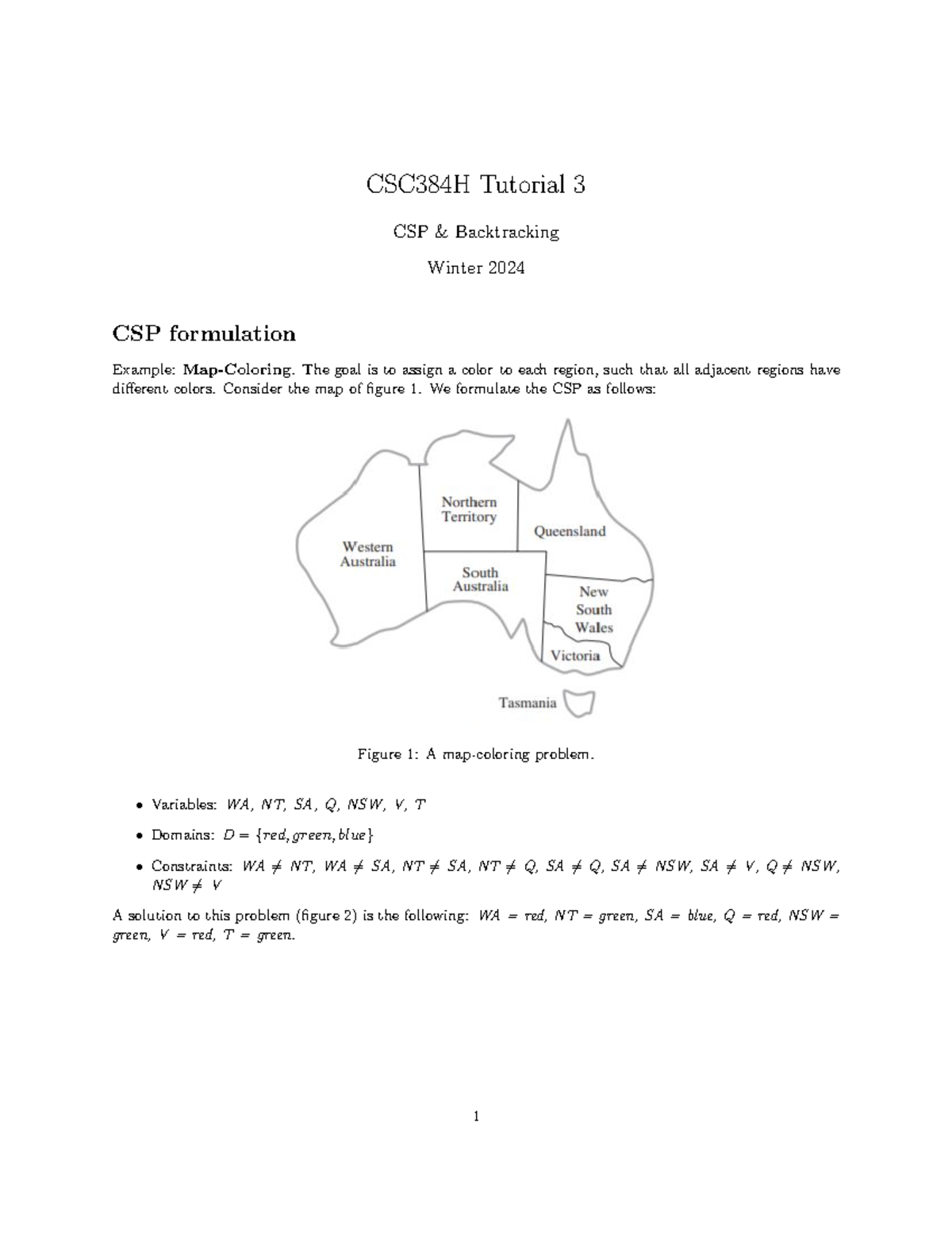 Csc384-t3-sol - Practice Problems - CSC384H Tutorial 3 CSP & Backtracking Winter 2024 CSP - Studocu