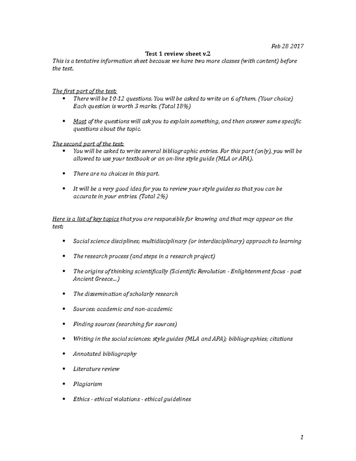 Test 1 review sheet v2 RM - Feb 28 2017 Test 1 review sheet v. This is ...