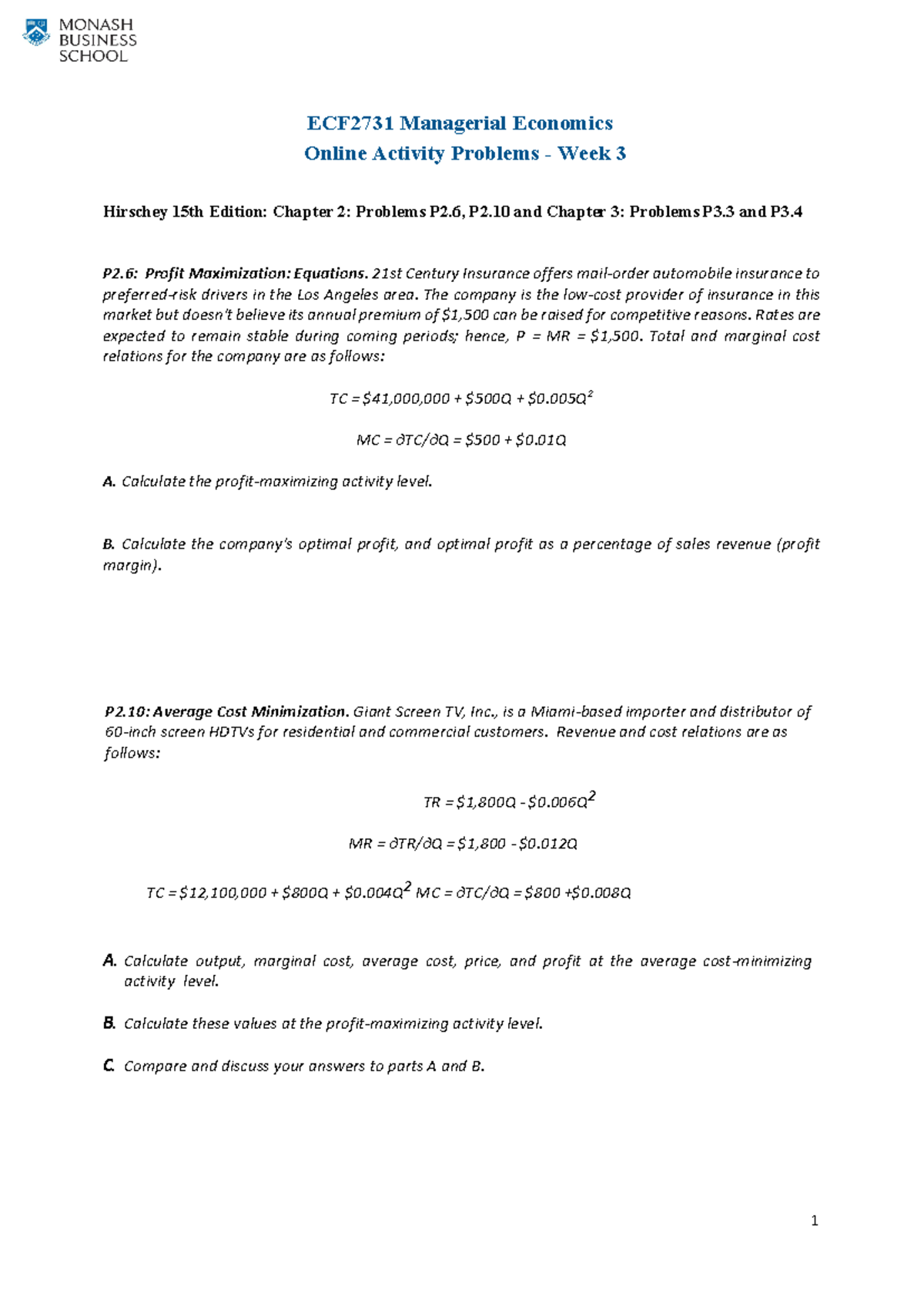 ECF2731 Online Activity Problems Week 3 - Warning: TT: undefined ...