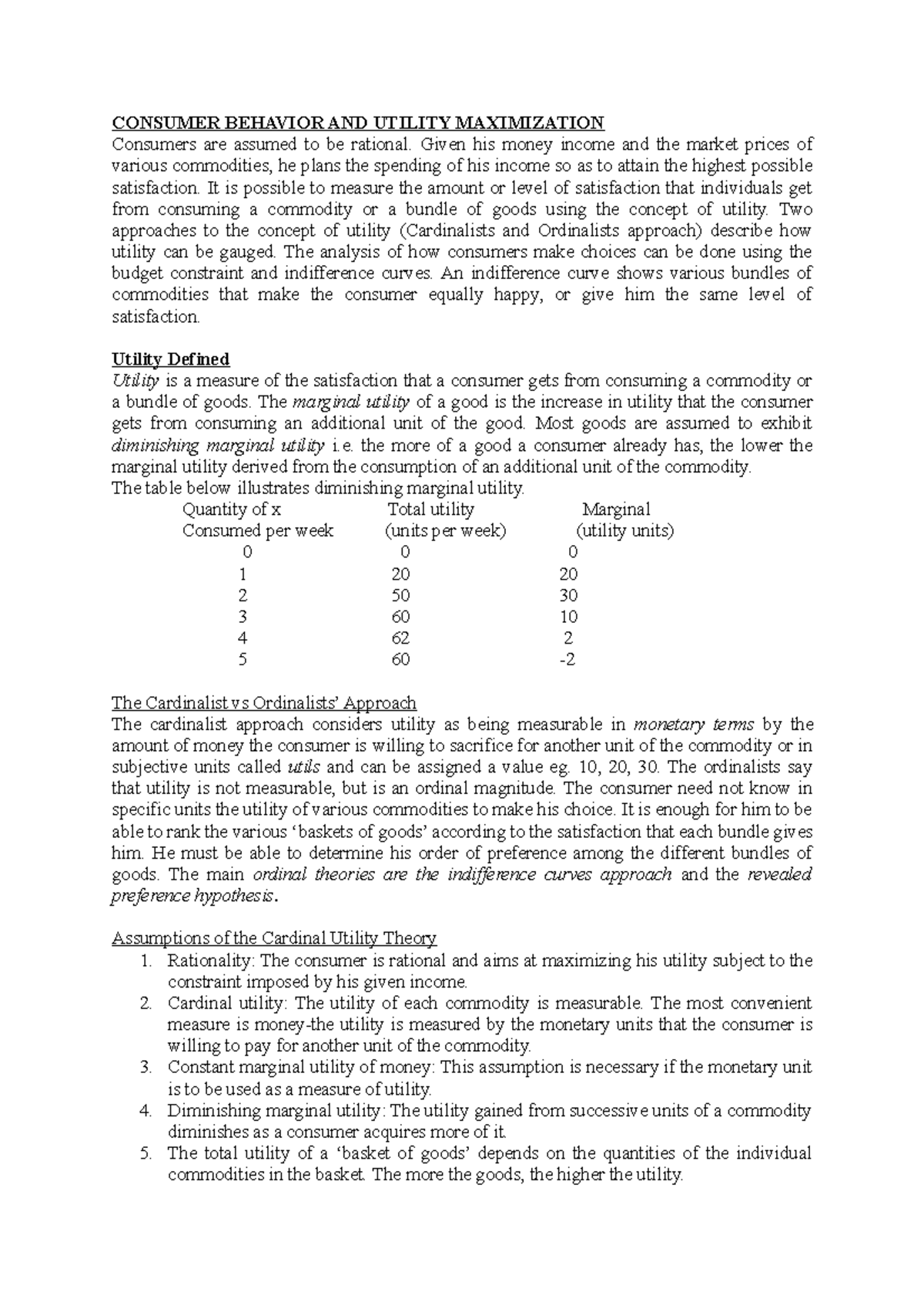 Consumer Behavior AND Utility Maximization - CONSUMER BEHAVIOR AND ...