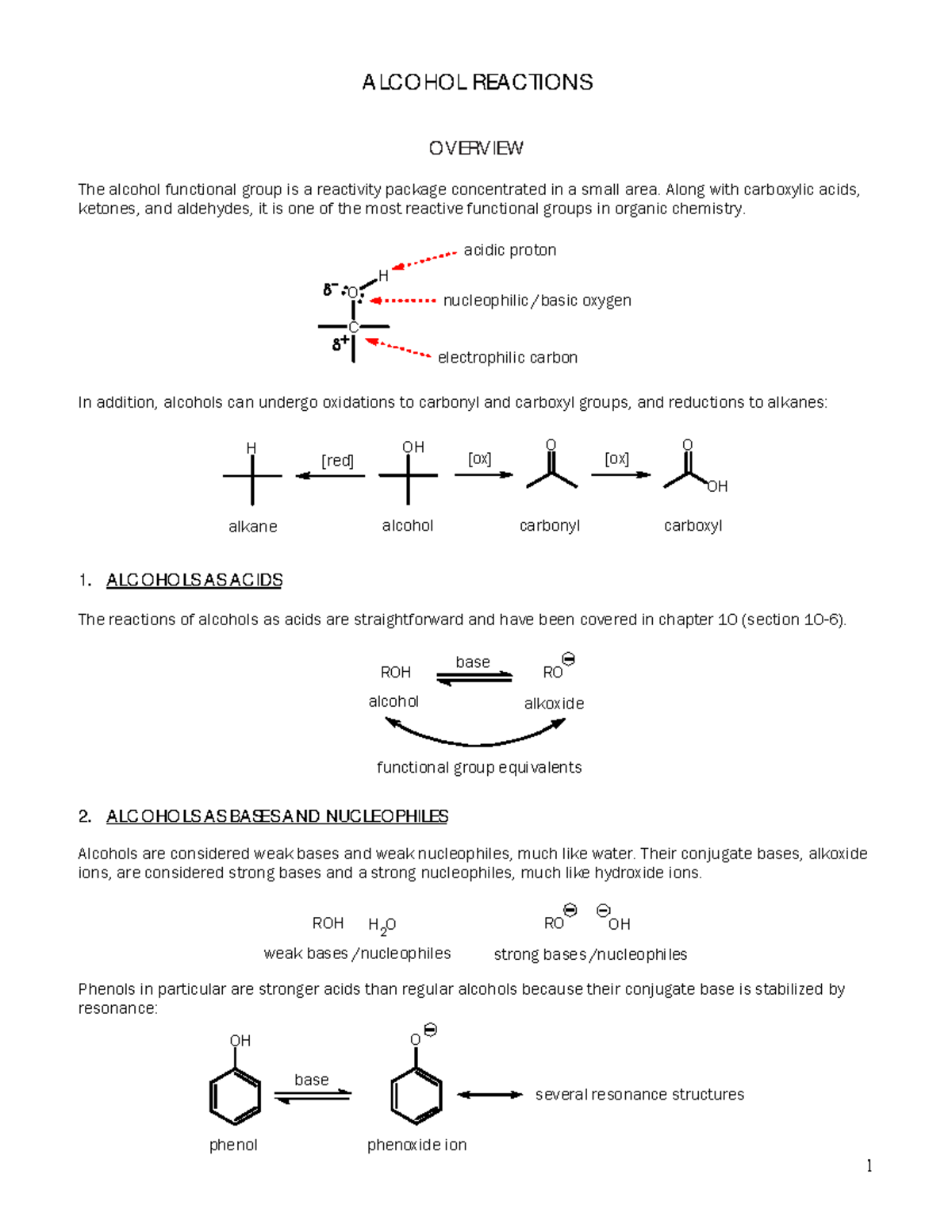 Alcohol Rxs - Lecture notes 1-3 - A LC O HO L REA C TIO NS O V ERV IEW ...