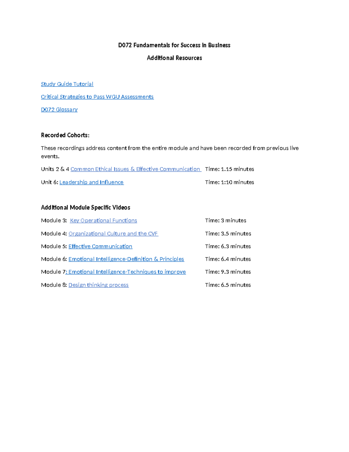 D072 Additional Resources - D072 Fundamentals for Success in Business ...