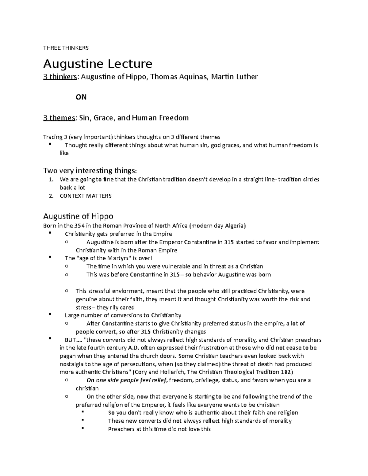 Three Thinkers - Lecture notes Augustine, Aquinas, Martin Luther ...