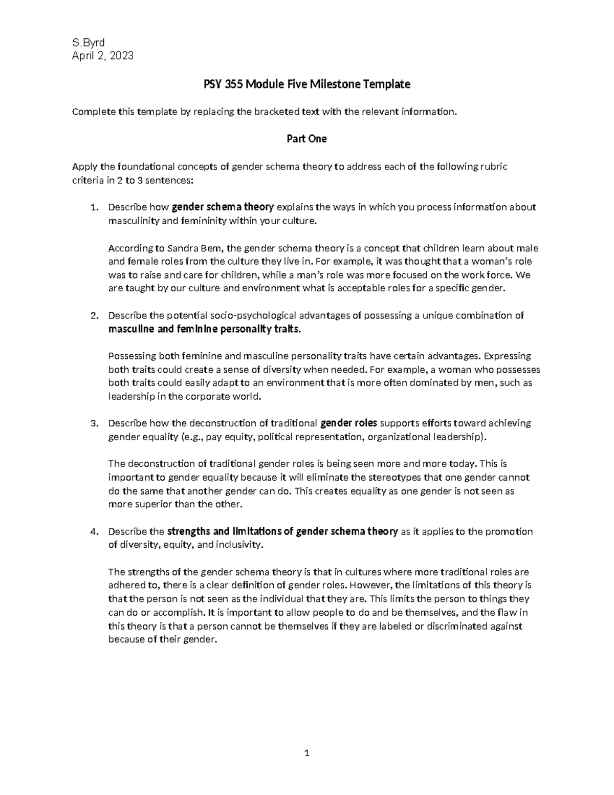 PSY 355 Module Five Milestone Template - S April 2, 2023 PSY 355 Module ...