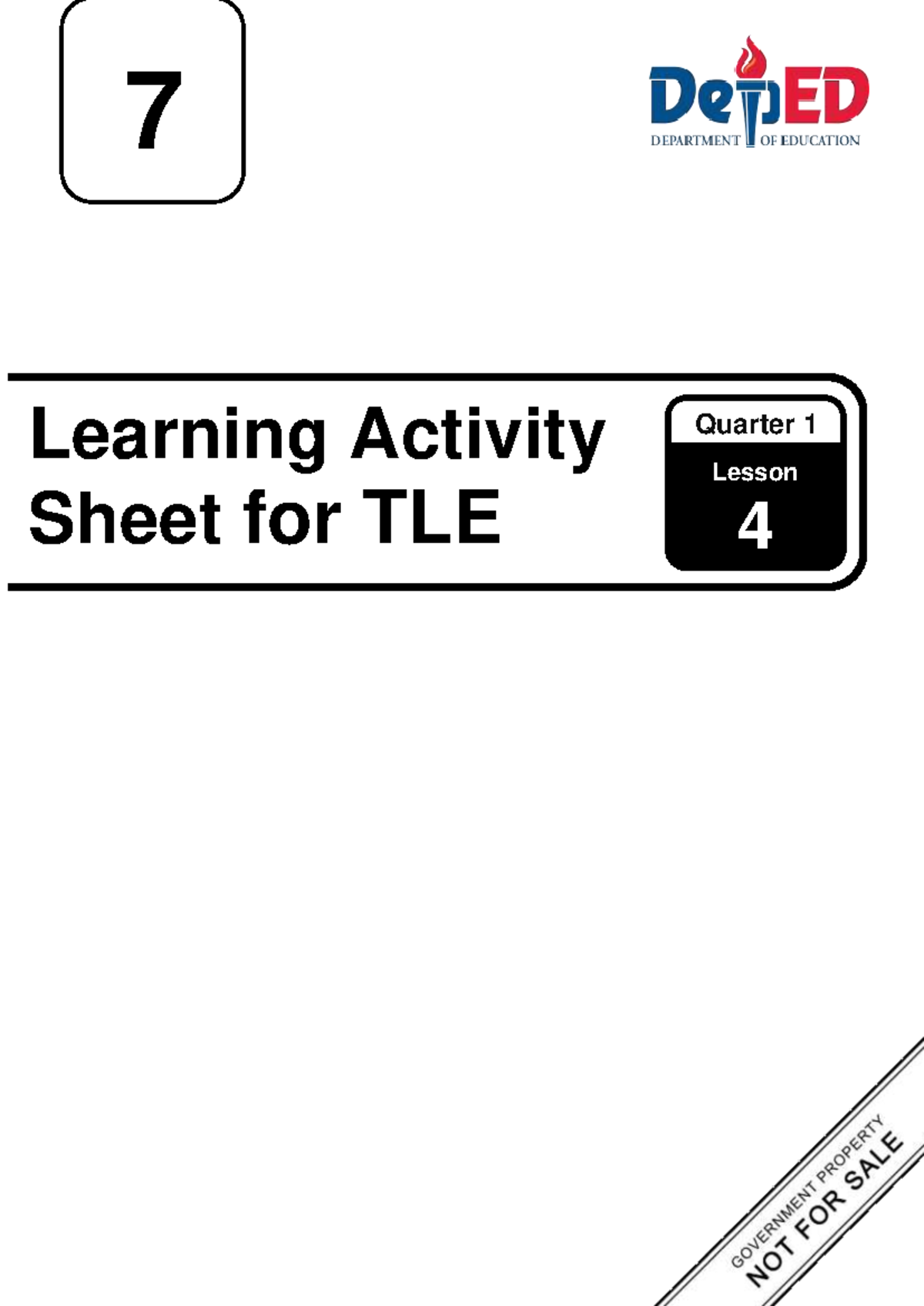 Q1 WS TLE 7 Lesson 4 Week 4 - Learning Activity Sheet for TLE 7 Lesson ...