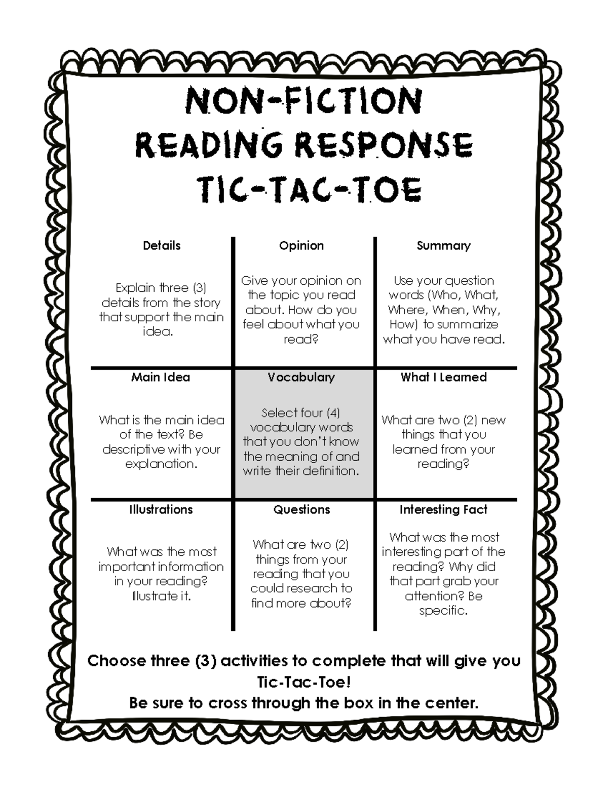 - Non Fiction Reading Response Tic Tac Toe Choice Board-1 - Non-Fiction ...