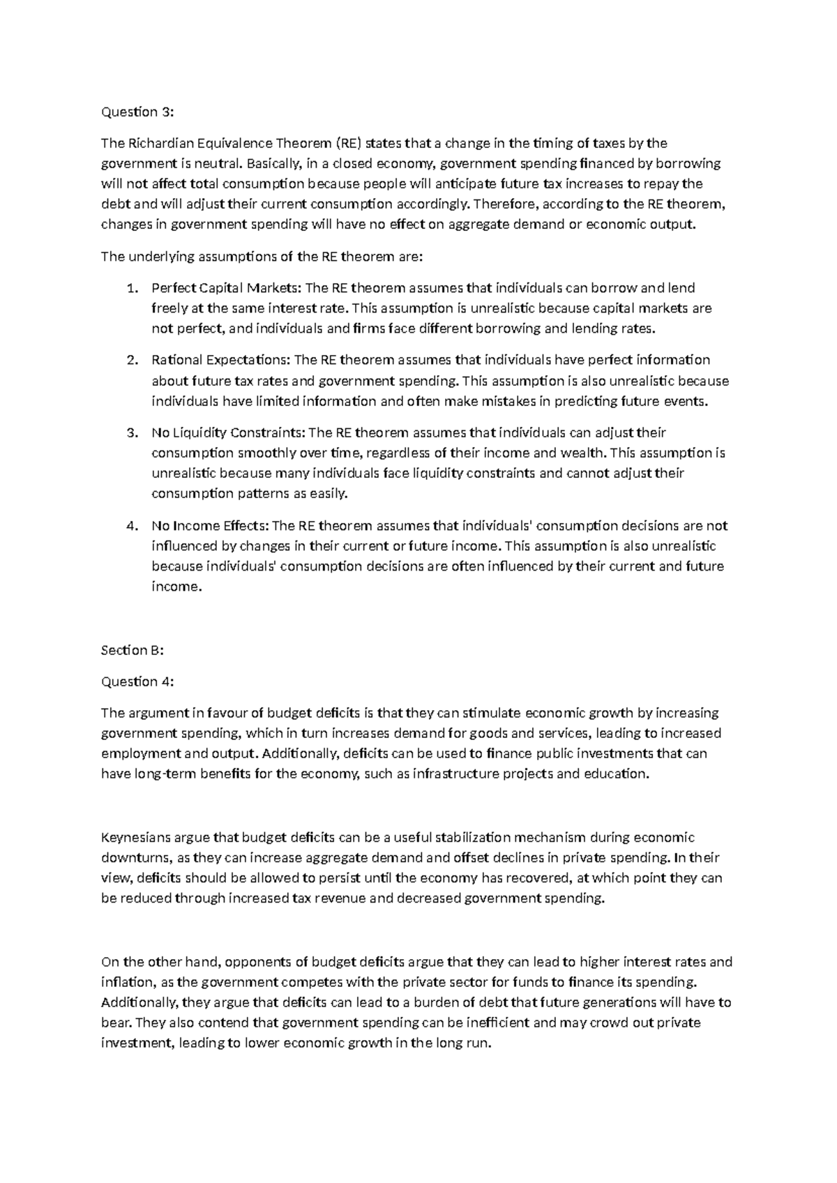 Tutorial 7 - tut - Question 3: The Richardian Equivalence Theorem (RE ...