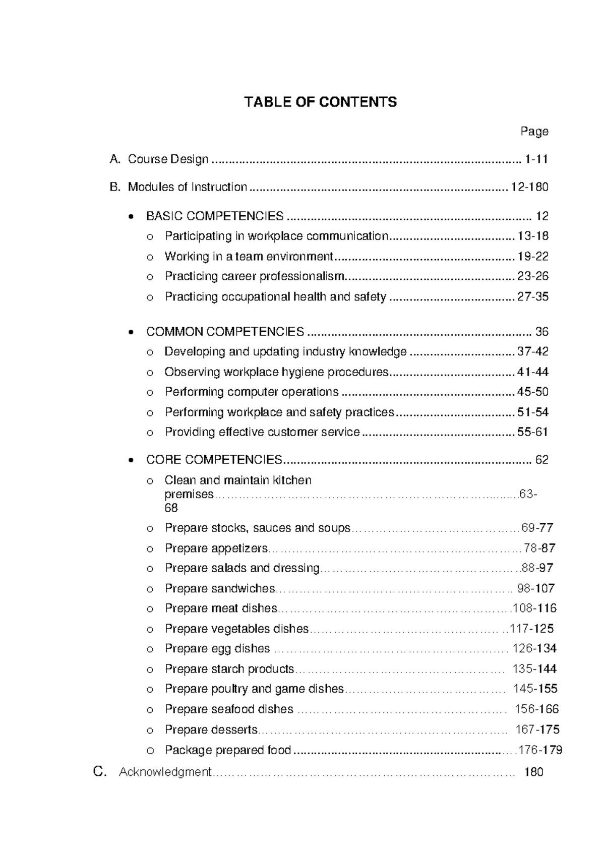 CBC Cookery NCII - LECTURE NOTES - TABLE OF CONTENTS o Clean and ...