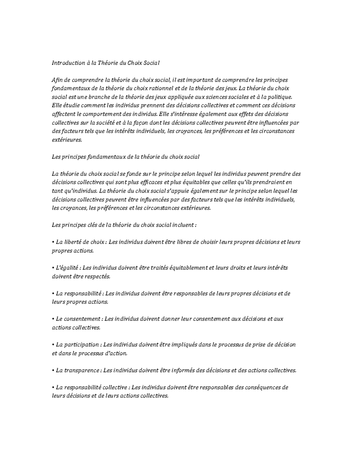 Social Choice Theory note study - Introduction à la Théorie du Choix ...