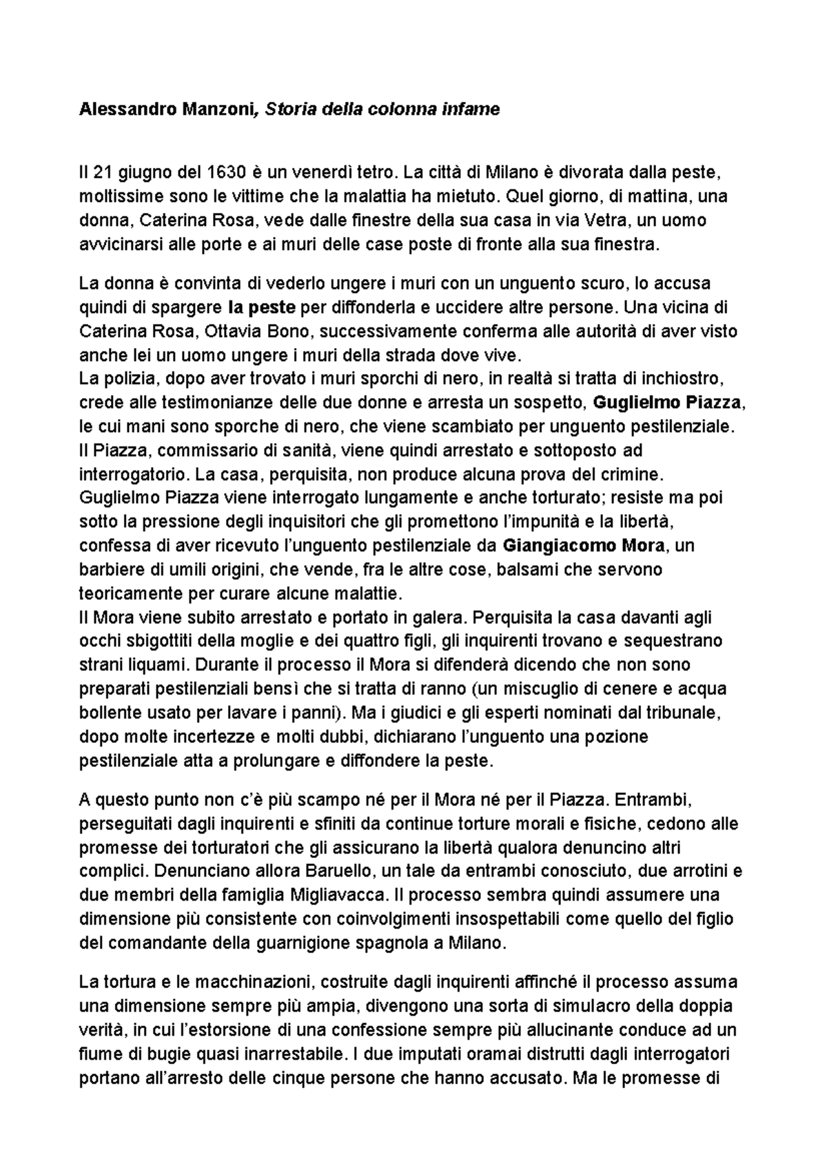 Riassunti libri ita estate 2021 - Alessandro Manzoni , Storia della ...