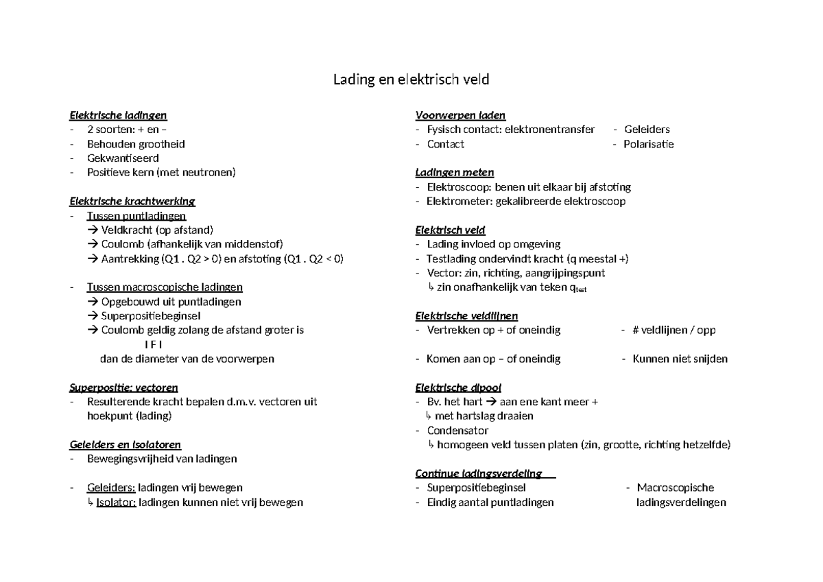 Schema's natuurkunde II - Lading en elektrisch veld Elektrische ...