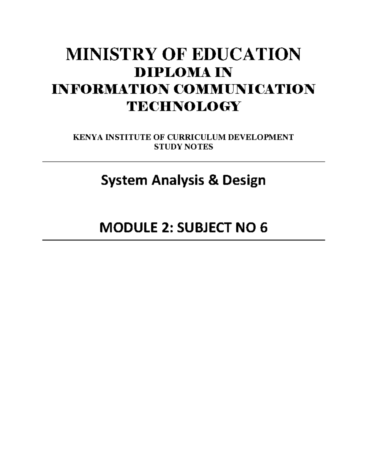 System Analysis and Design - MINISTRY OF EDUCATION DIPLOMA IN ...
