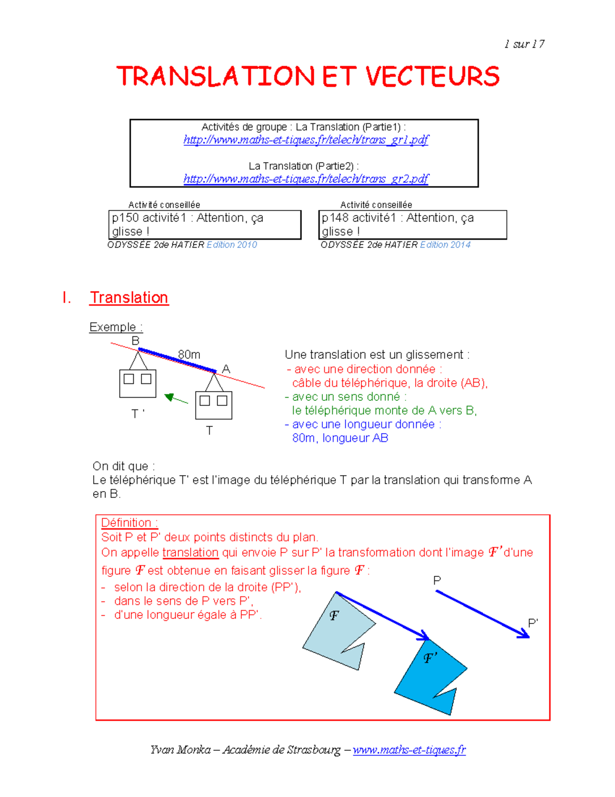 7 Translation vecteurs - TRANSLATION ET VECTEURS Activités de groupe ...